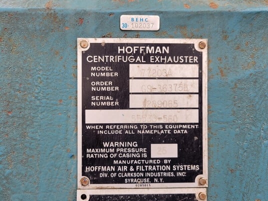 14600 cfm, 25 psi, Hoffman #77203A, multistage centrifugal exhauster ...