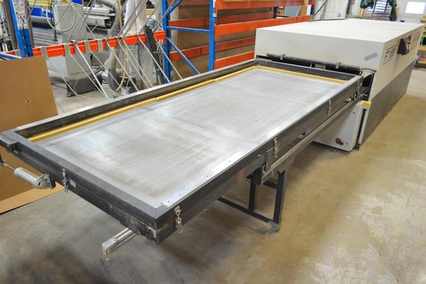 Vac-U-Clamp #FT-1000, thermoforming vacuum press, 52" x 123" dual shuttle table, OmronPLC ...