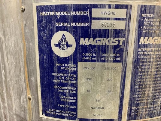 395000 BTU/hr., Magikist #HWG40, Gas Fired Heater w/ Triplex Plunger ...