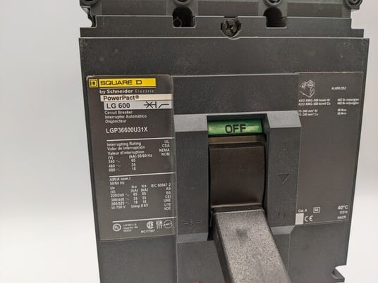 600 Amps, Square D, LGP36600U31X, 600 Volts, 3-phase, 3-pole, PowerPact ...