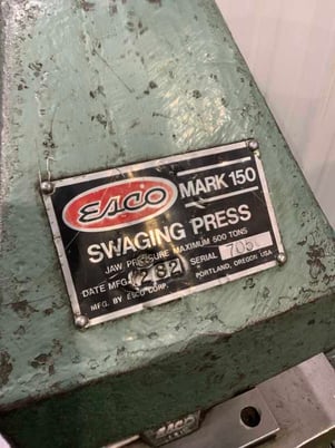 Swaging cable press, 500 ton, 8" open, 5" closed, 3" jaw travel, 7-1/2 ...