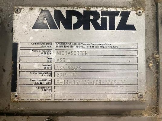 Andritz #MS3, Micrascreen Stainless Steel, stationary pressure fed ...