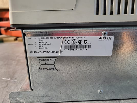 25 HP ABB, ACS800-U1-0030-7 K454 L503, AC Drive (VFD), 600 Volts, new ...