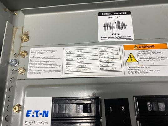 100 Amp. Eaton, PRL1X, Pow-R-Line Xpert Panelboard, 120/240 V, 1 phase ...
