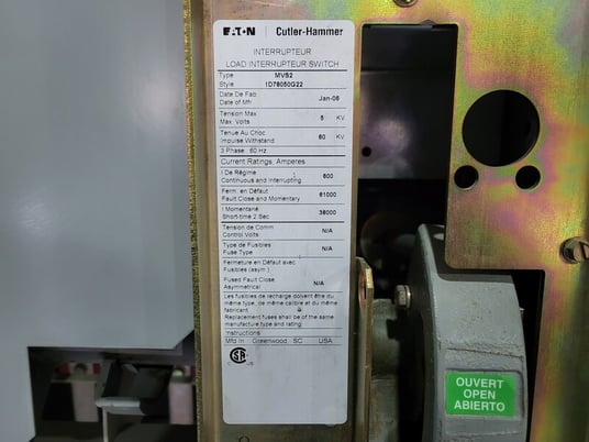 Eaton Culter-Hammer, MVS2, Load Interrupter Switch, 5 kV, 3 phase for ...