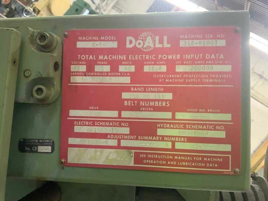 9" x 12" DoAll #C5A, horizontal band saw, 132" x 3/4" blade, head vises ...