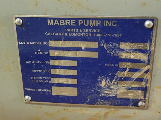 140 GPM, Mabre Pump #WPV-R, Vertical Centrifugal Process Pump, 20 HP ...