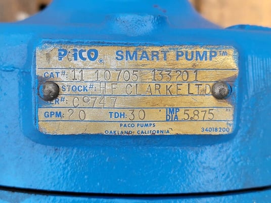 20 GPM @ 30' TDH, Paco Pumps #11-10705-133201, Centrifugal Pump, 50 HP ...