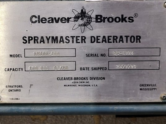 Cleaver-Brooks #SM100-100, Spraymaster Deaerator, 100000 lb./hr spray ...