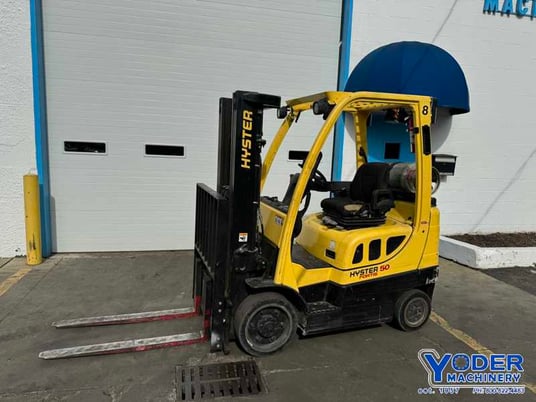 5000 lb. Hyster #S50FT, LP gas forklift, 189" lifting height, 48" forks ...