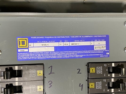 125 Amp. Square D #NF430L1C-NF, Panelbaord, 125A 600Y/347V for Sale ...