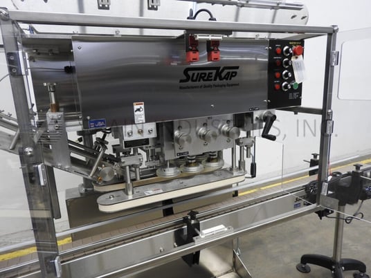 SureKap #SK6000-BF6, automatic, inline, Stainless Steel, 3 station, 6 spindle roll over conveyor ...