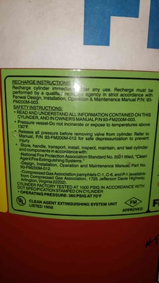 275 lbs. Fenwal, Fire Suppression Tank, FM-200 Agent, 130 F max temp ...