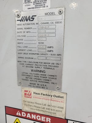 Haas #TM-1, 10 automatic tool changer, 30" X, 12" Y, 16" Z, 4000 RPM, 7 ...