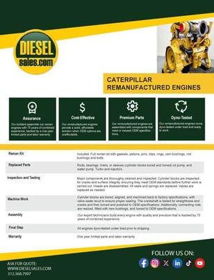 120 HP Caterpillar 3046T, Complete Diesel Engine, Rebuilt For Sale ...