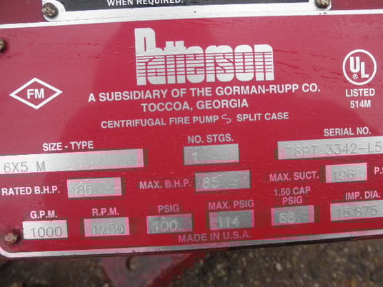 1100 GPM @ 155' TDH, Patterson #6X5-M, Centrifugal Pump, Horz., 1-Stage ...