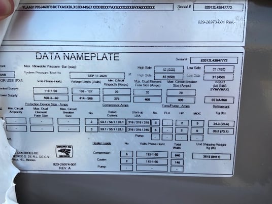 170 Ton, York #YLAA0170, Air Cooled Chiller, R454B, 460 V., 2024 for ...