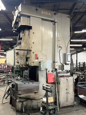 220 Ton, Aida #PC-20(2), OBS gap frame press, 9.8" stroke, 17.7" Shut ...