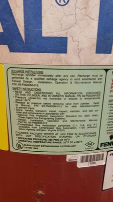 505 lbs. Fenwal, Fire Suppression Cylinder, FM-200 Clean Agent, 32-130 ...