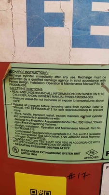 365 lbs. Fenwal, Fire Suppression System, FM-200 Agent, 360 psig @ 70 F ...