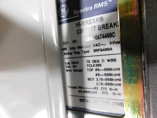 400 Amp. General Electric Spectra Series, Panelboard, 480Y/277 Volts, 3 ...