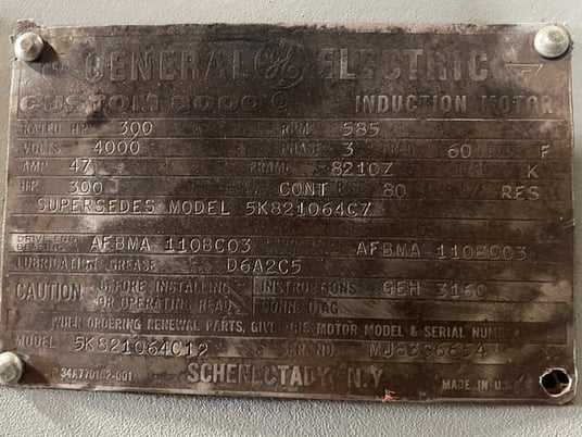 300 HP 600 RPM General Electric, Frame 8210Z, Drip-Proof Ball Bearing ...