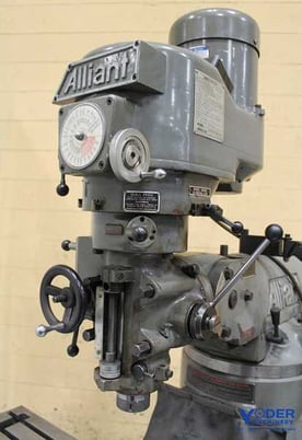 Alliant #RT2, vertical ram type mill, 50" x9" table, 3 HP, digital read out, R8, power feed For ...