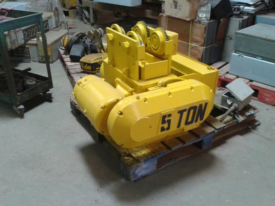 5 Ton, Acco, Shaw-Box, Detroit, elec.wire rope hoists w/underhung motor ...