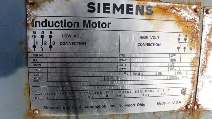 350 HP 1800 RPM Siemens, Frame 509S, TEFC BB, 2300 Volts for Sale ...