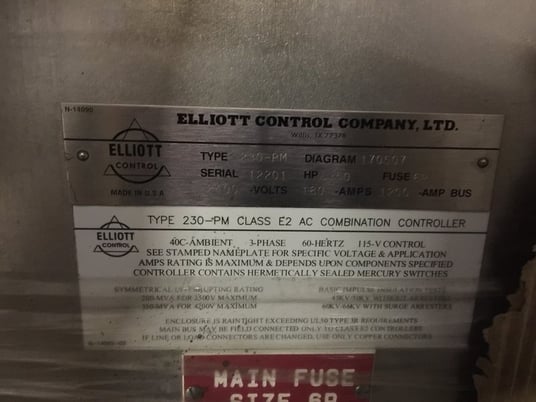 350 HP Elliott, type 230-PM, 2400 Volts, 180A 1200 AMP Bus, brand new ...