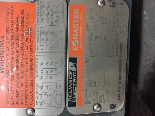 50 HP 3550 RPM Reliance, Frame 324TSD, ODP, 120/60.2 amp, 230/460 Volts ...