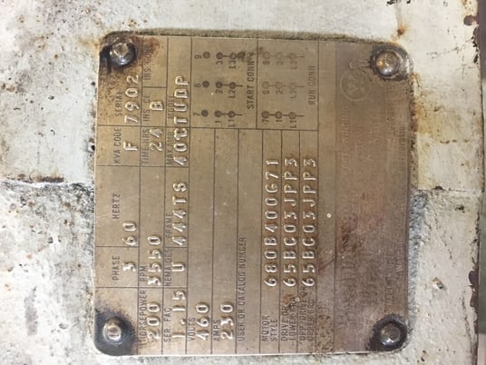 200 HP 3550 RPM Westinghouse, Frame 444TS, ODP, 230 amp, 460 V.(2 ...