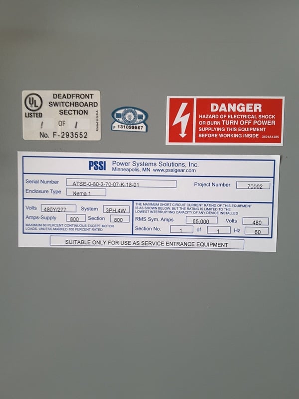 General Electric, Zenith #800A, Nema 1, transfer switch w/SKLA 800 amp ...