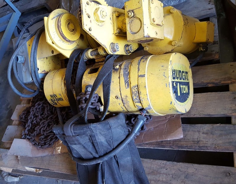 1 Ton, Budgit electric chain hoist, 15' lift, motorized trolley, 110 V ...