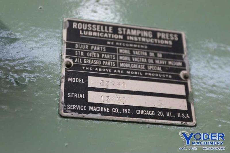 80 Ton, Rousselle #8SS80, straight side double crank press, 80" x30 ...