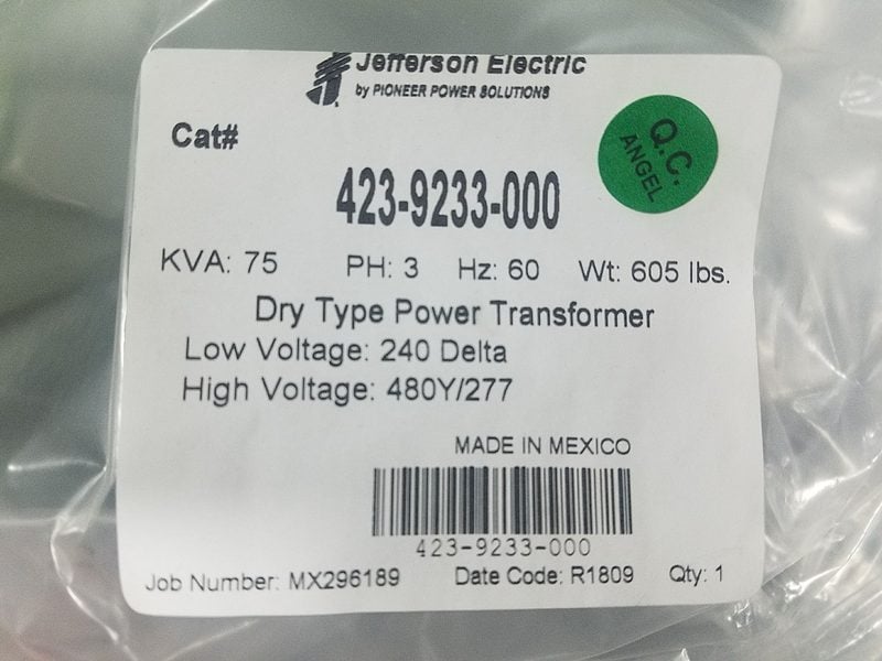 75 KVA 240 Delta Primary, 480Y/277 Secondary, Step Up, Factory New ...