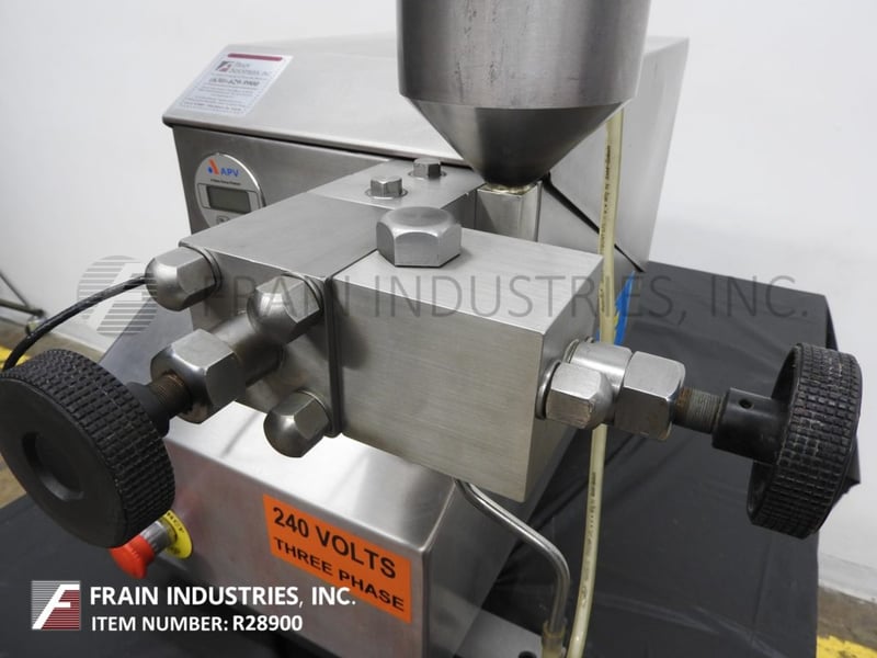 APV #LAB1000, 2-stage, homogenizer, 6 GPH, 12000 psi, digital pressure ...