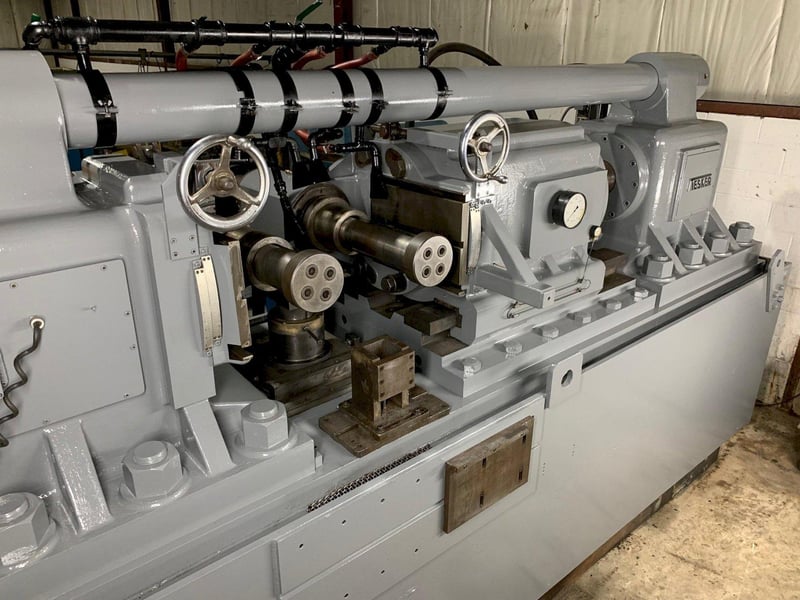 24" Tesker #840, infeed/thrufeed, 20' infeed rolling table, 20' exit ...