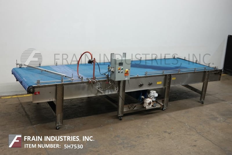 72" W x 232" L Stainless Steel accumulation table, adjustable guide ...