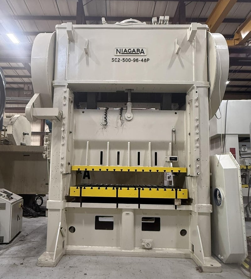 500 Ton, Niagara #SC2-500-96-48P, straight side double crank, 8" stroke ...