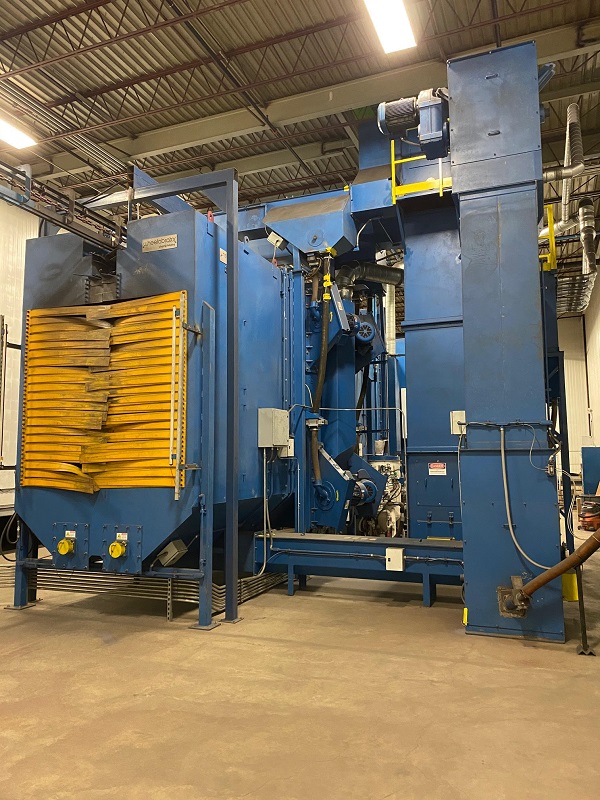 Wheelabrator monorail conveyor blast unit, 4' W x 6' H part opening, 8 ...