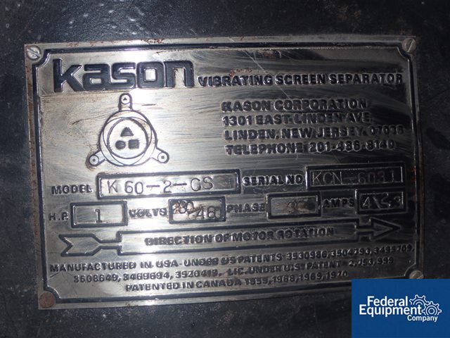 60" Kason #K60-2-CS, Carbon Steel Screen, 1-deck design, on base with 1 ...