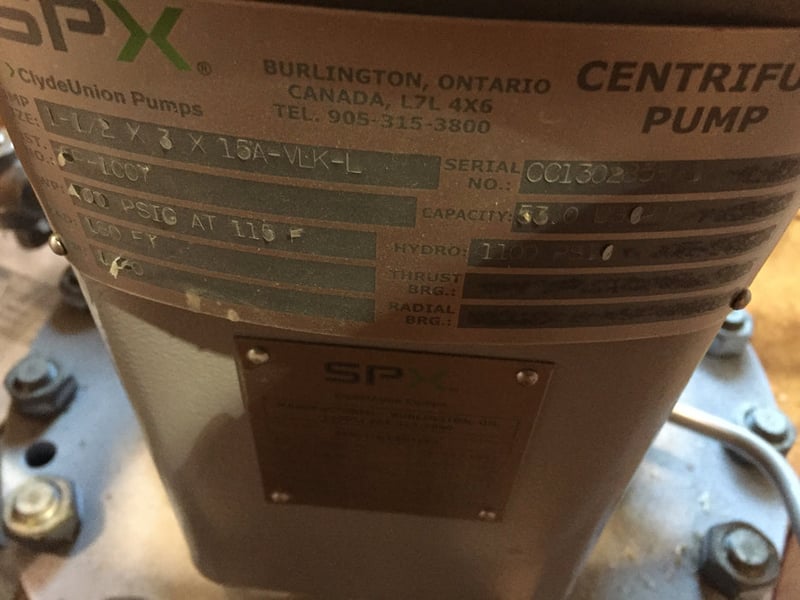 53 GPM @ 180' TDH, Clyde Union Union #VLK, type OH4, size 1.5x3x15A, 15 ...