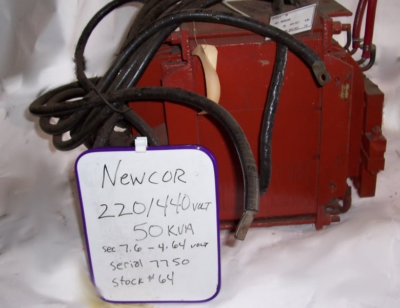 50 KVA 440/220 Primary, 7.6-4.64 Secondary, Newcor, machine type ...