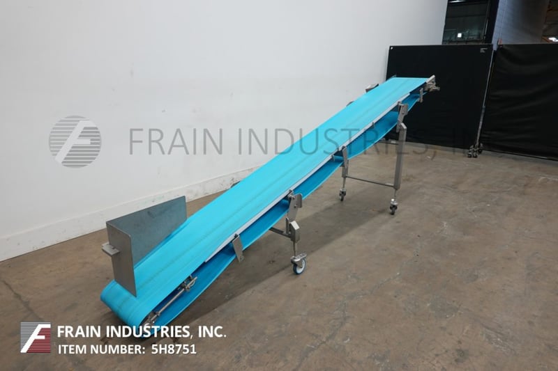 18" wide x 12.9' long, Inclined Stainless Steel conveyor, 8-1/2" infeed ...