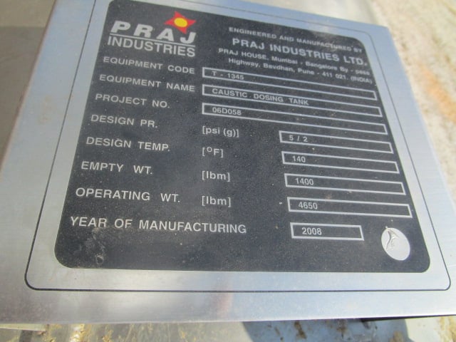 330 gallon Praj, vertical 304L Stainless Steel pressure vessel, 5 psi ...