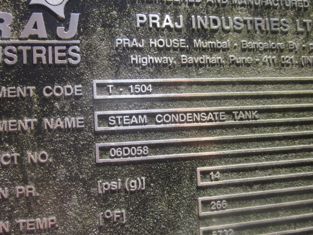 2527 gallon 14 psi, 71" diameter x 144" straigtht side, Praj ...