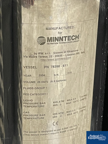 6.8 gallon Minntech Vessel, Stainless Steel, 26 liter, 8" x 23", 14 psi ...