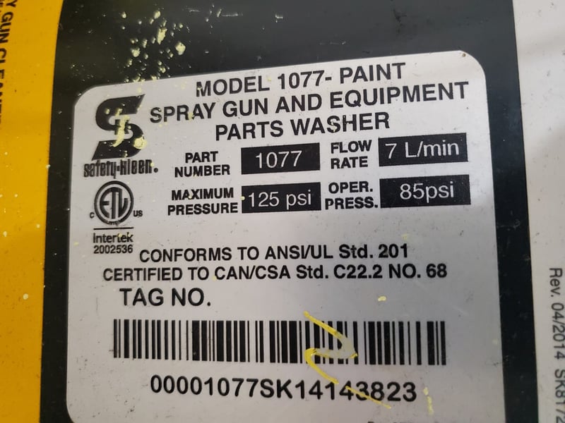 Safety Kleen #1077, paint gun washer, 19-1/4" x 20" x 9" sink, 7 liter ...