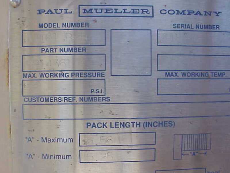 150 Sq.ft. Paul Mueller #AT161B-10, plate, 75 PSI @ 125°F, Stainless ...